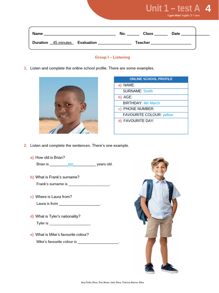 English Test for 5th Grade Students | PDF | English Language | Linguistics