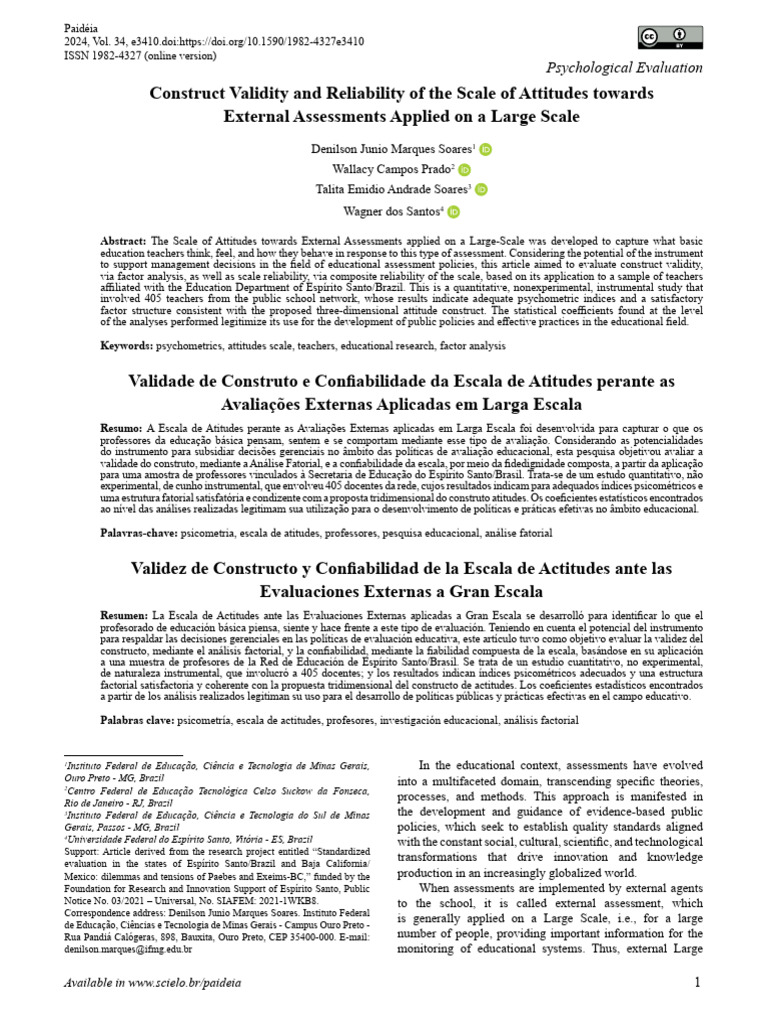 Construct Validity and Reliability of The Scale of Attitudes Towards External Assessments ...