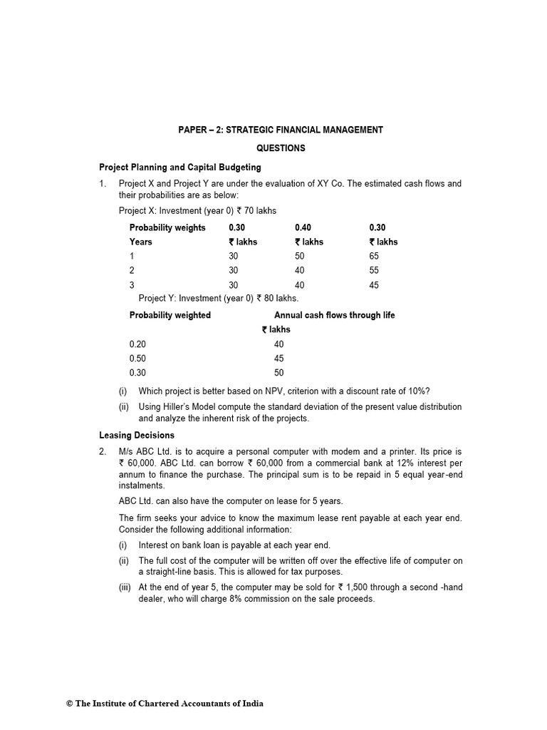 Paper - 2: Strategic Financial Management Questions Project Planning ...