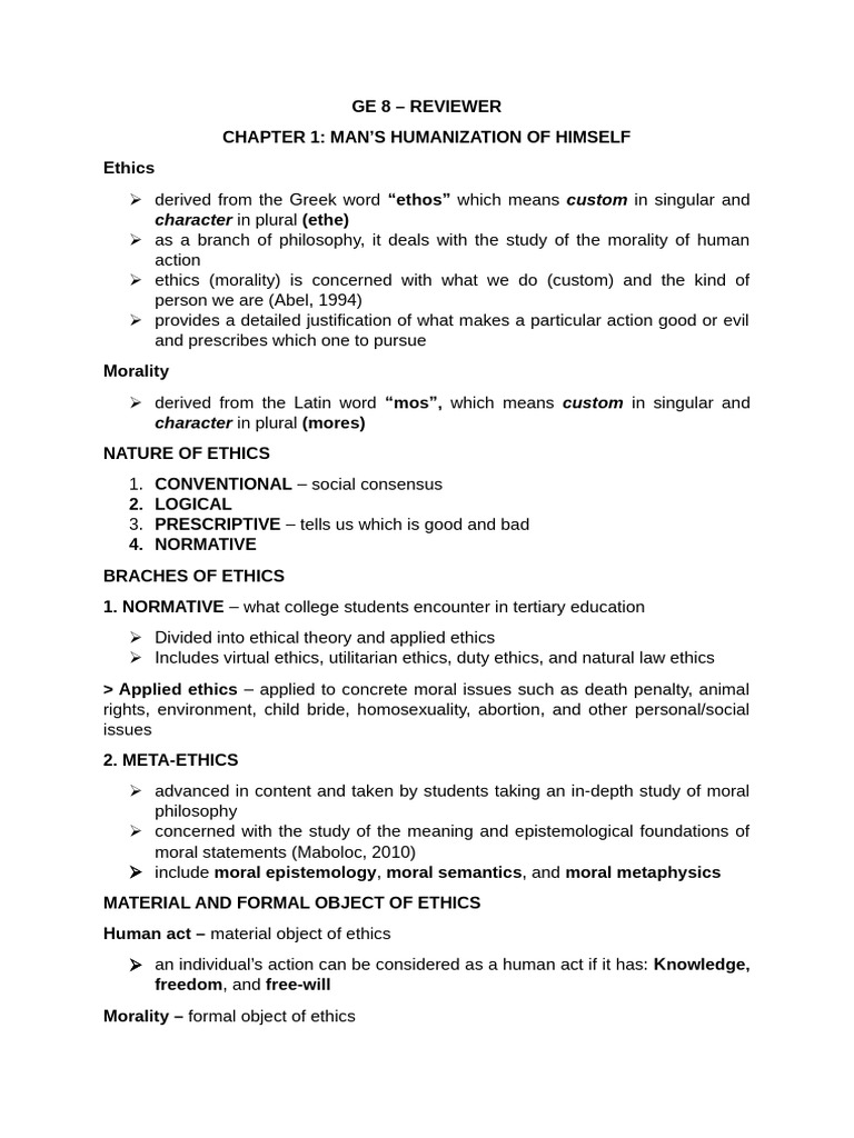 GE 8 - REVIEWER | PDF | Environmental Ethics | Morality