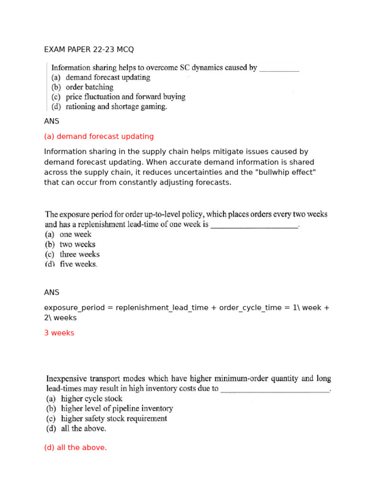 Supply Chain MCQ | PDF | Business | Finance & Money Management