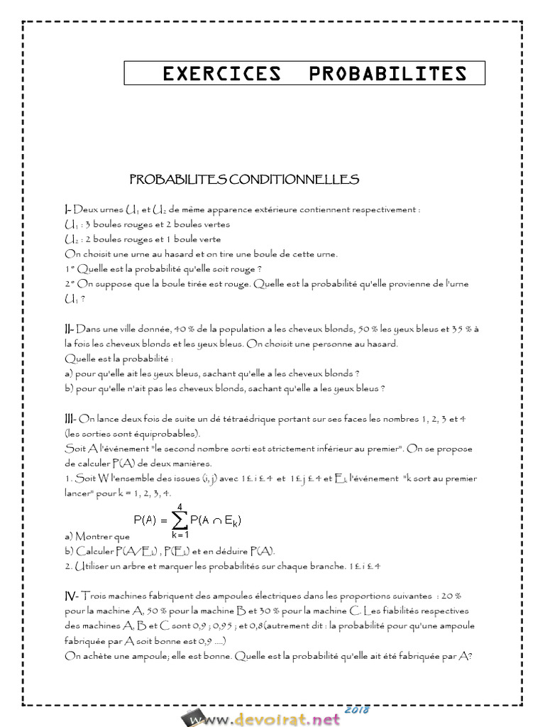 Série D'exercices - Math - Probabilites - Bac Toutes Sections (2014 ...