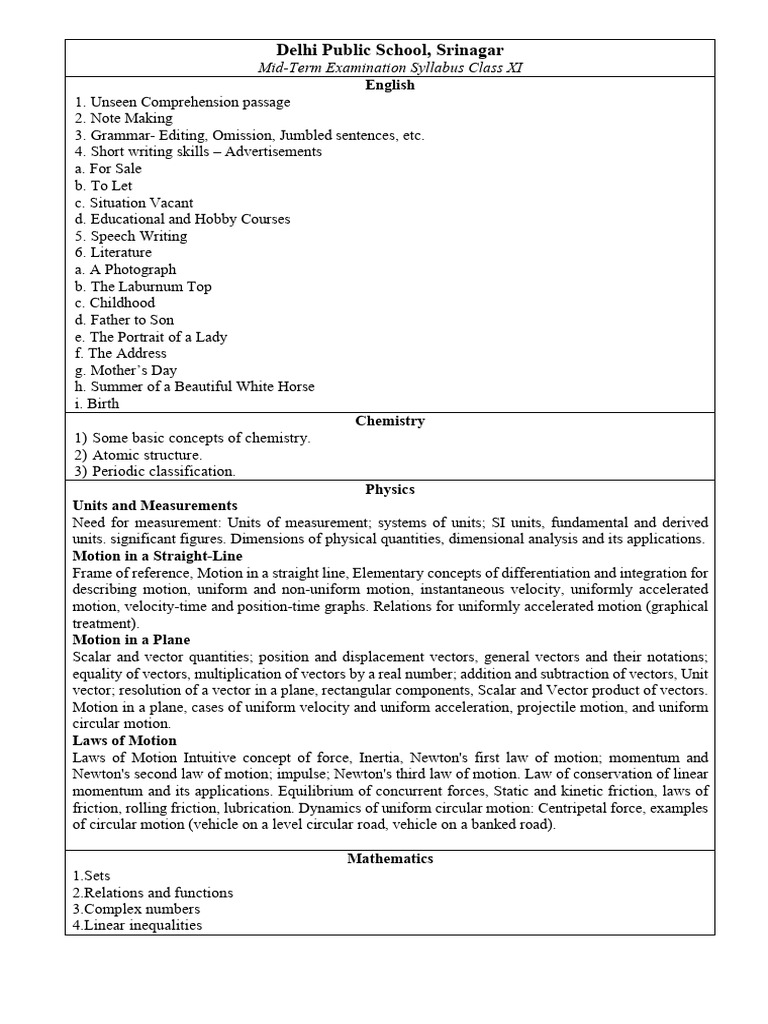 11th Class Mid-Term Syllabus | PDF | Euclidean Vector | Acceleration