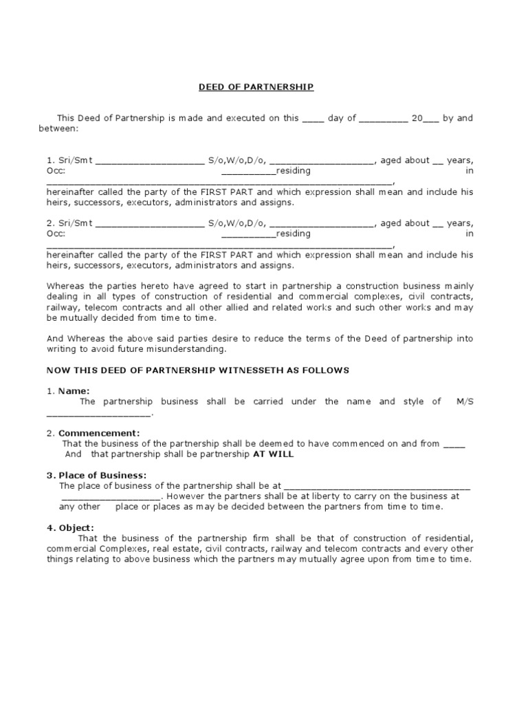 Deed of Partnership | United Kingdom Insolvency Law | Partnership