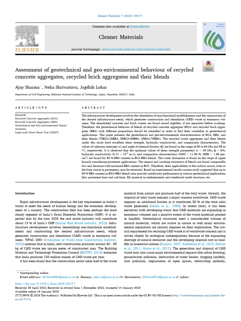 Assessment of geotechnical and geo-environmental behaviour of recycled ...