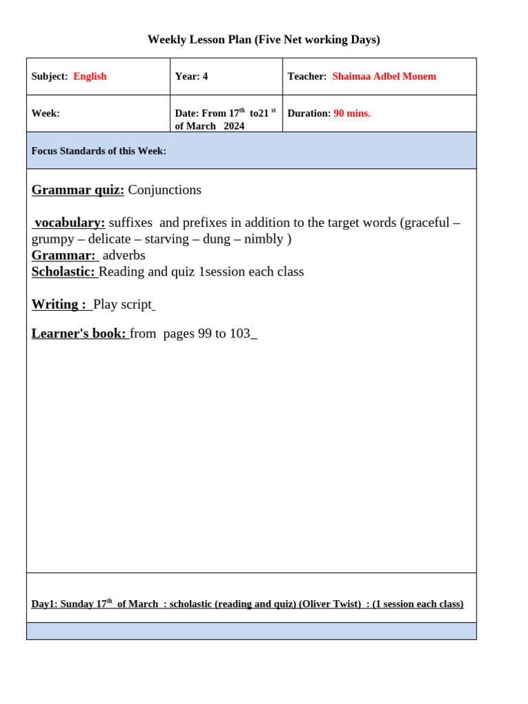 year four | PDF | Adverb | Classroom
