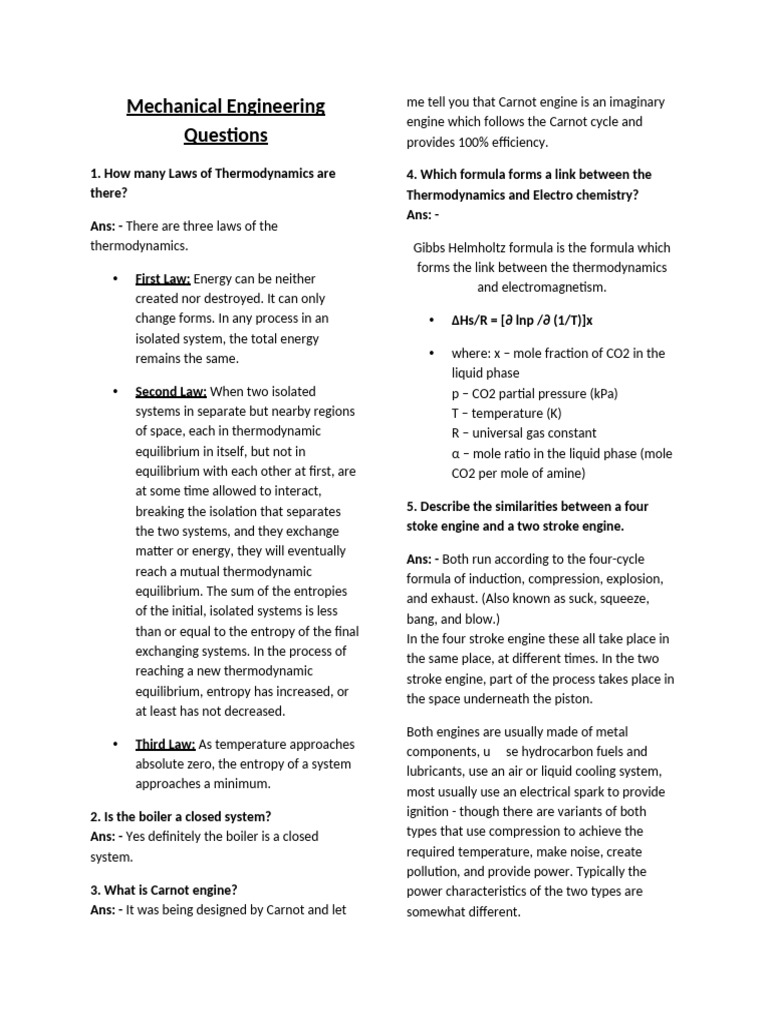 Mechanical Engineering Questions | PDF | Thermodynamics | Entropy