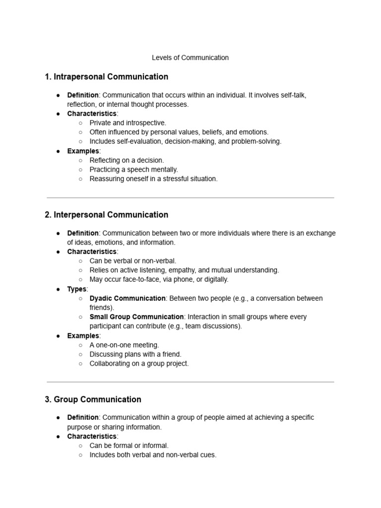 Levels of Communication | PDF | Communication | Nonverbal Communication