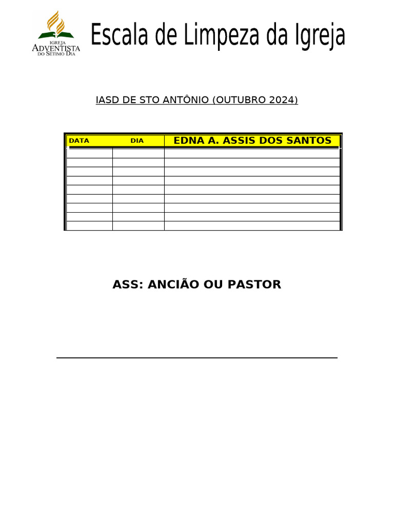Escla Limpeza Da Igreja | PDF