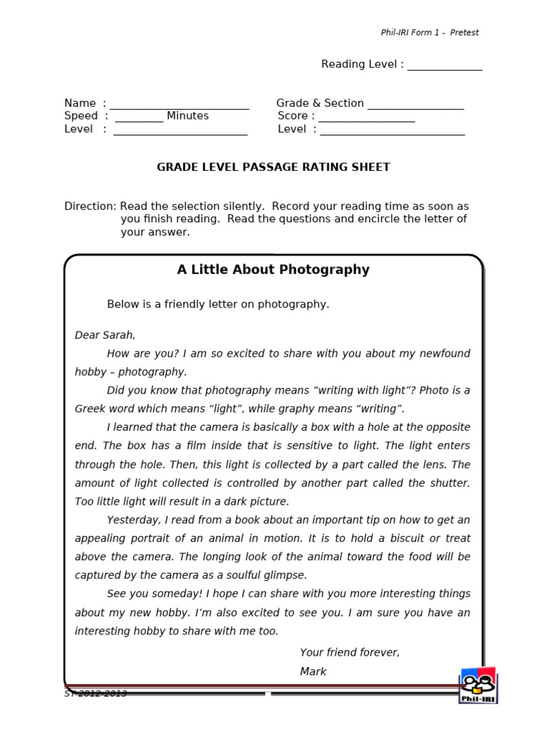 Grade 6.A Little About Photography - Silent.Pretest | PDF | Camera | Light