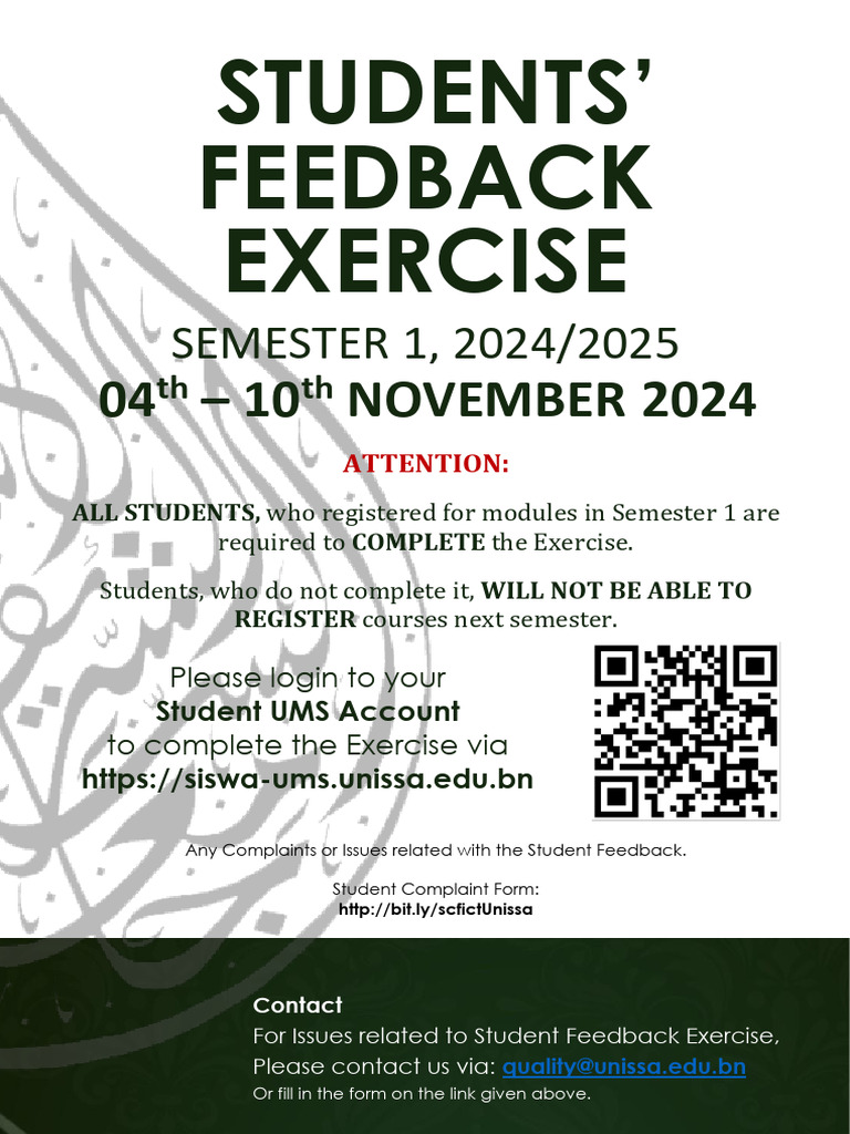 Student Feedback Poster - Sem 1 2024-2025 | PDF