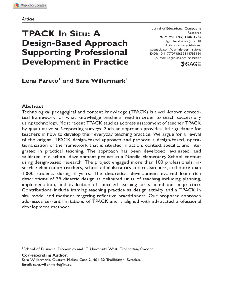 TPACK in Situ A DesignBased Approach Supporting Professional ...