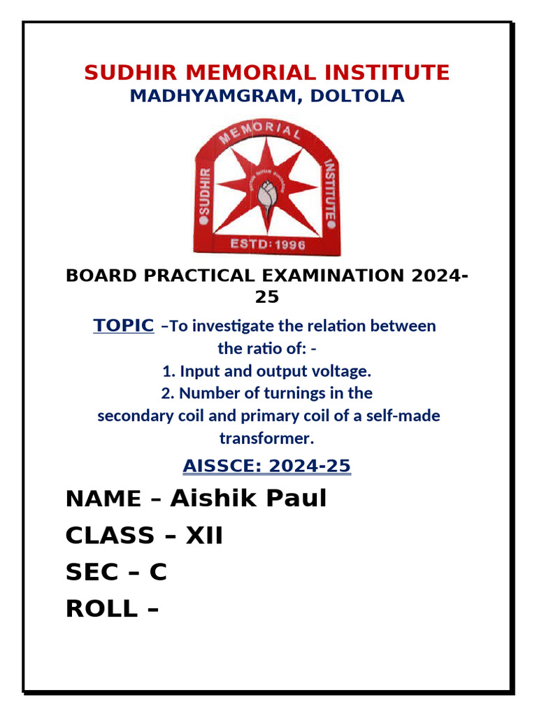 Physics Practical Project | PDF | Transformer | Inductor