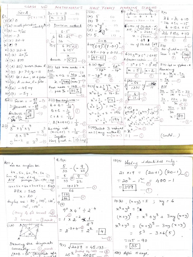 Maths Marking Scheme VIII | PDF