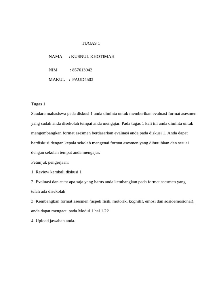Tugas 1 - Kusnul Khotimah - 857613942 - Paud4503 | PDF