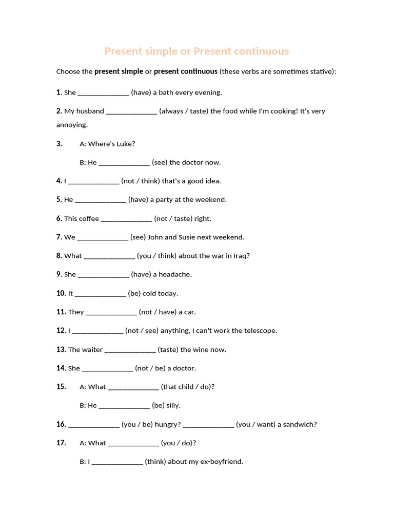 Present Simple or Present Continuous (+stative Verbs) | PDF