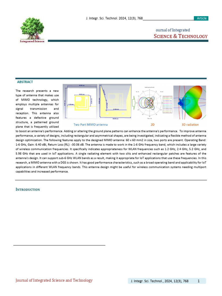 Dual-Port MIMO Antenna for IoT Applications | PDF | Antenna (Radio) | Mimo