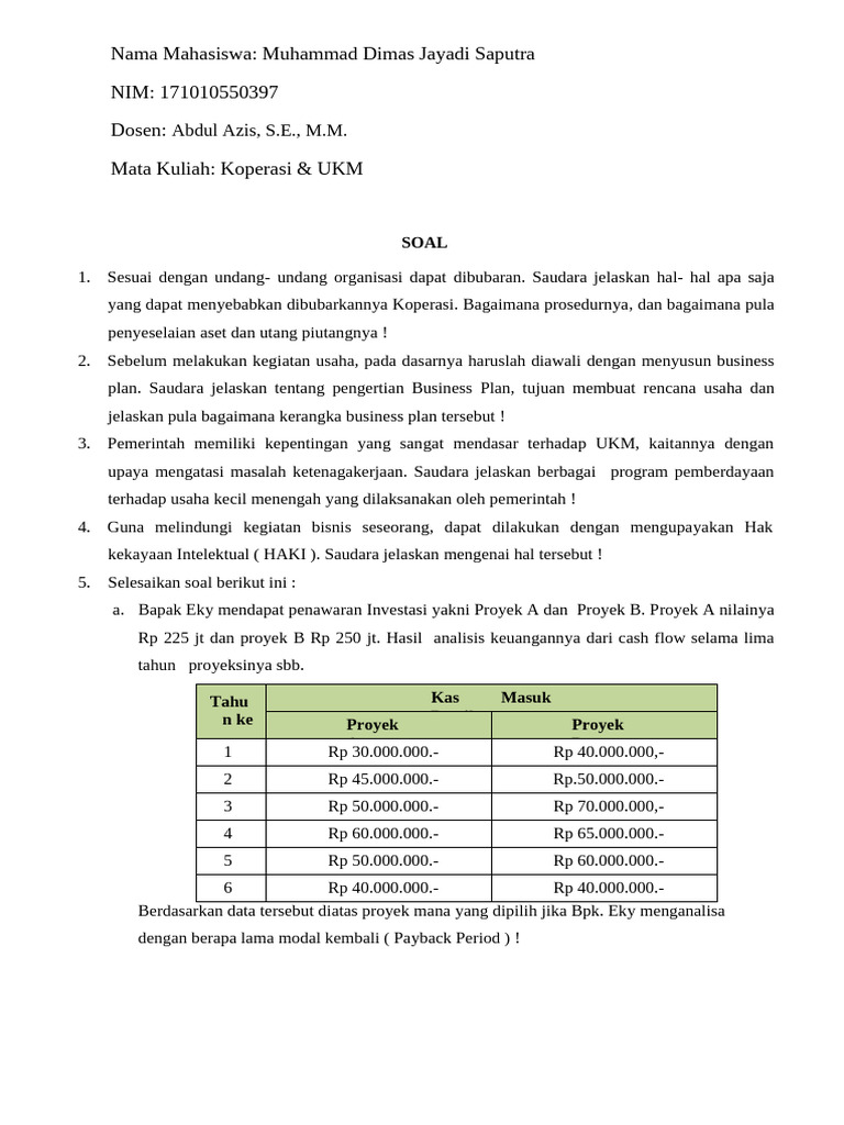 Jawaban UAS, Muhammad Dimas Jayadi Saputra - Koperasi&UKM | PDF