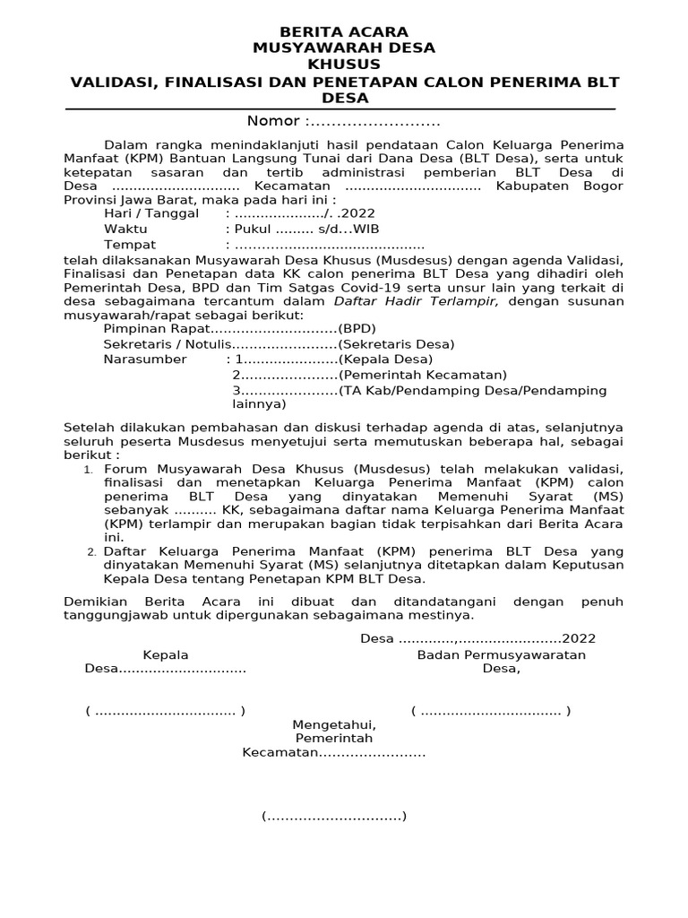 Draft SK KPM BLT Desa 2022 | PDF