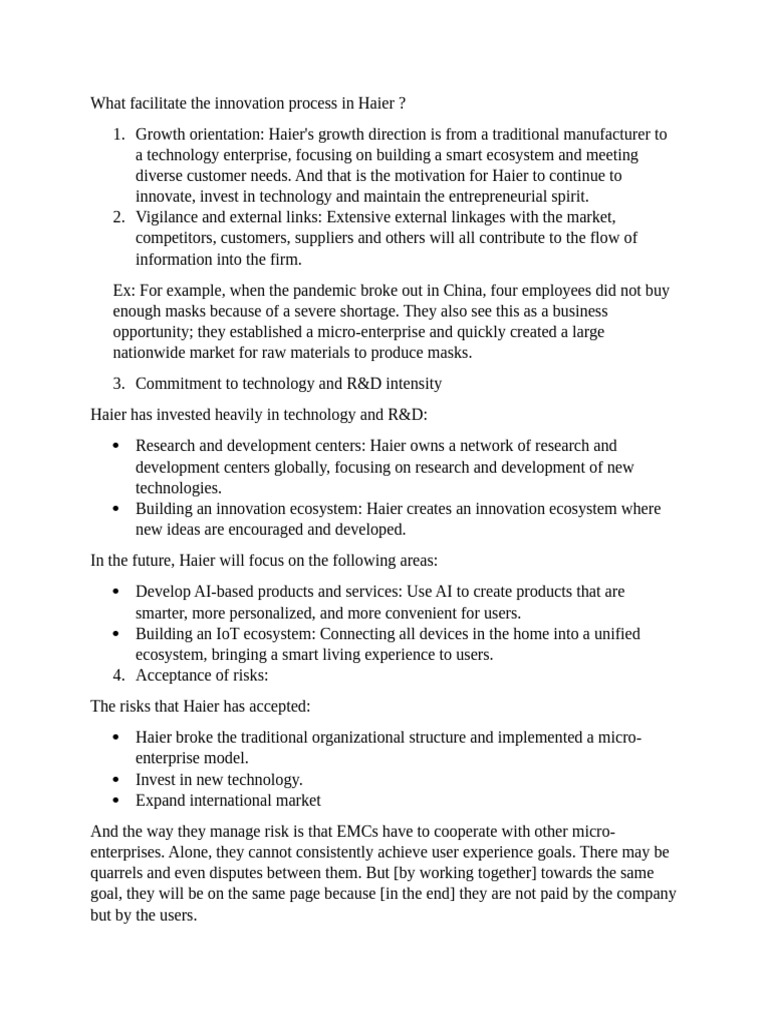 What Facilitate The Innovation Process in Haier | PDF | Innovation ...