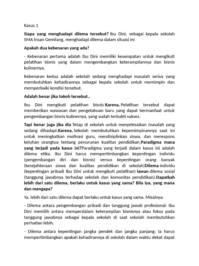 Untuk Memperjelas Pemahaman Anda Mengenai 4 Paradigma Dilema Etika, Mari Kita Baca Kasus-Kasus ...