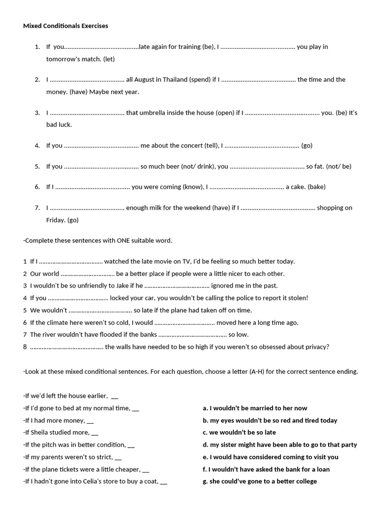 Mixed Conditionals Practice Worksheet | PDF | Language Arts & Discipline