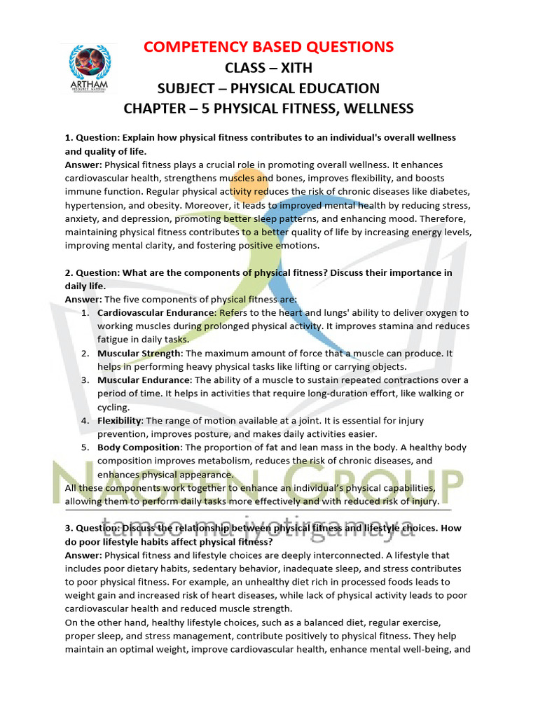 Class 11 Competency Based Question Physical Education Chap 5 (2024-25 ...