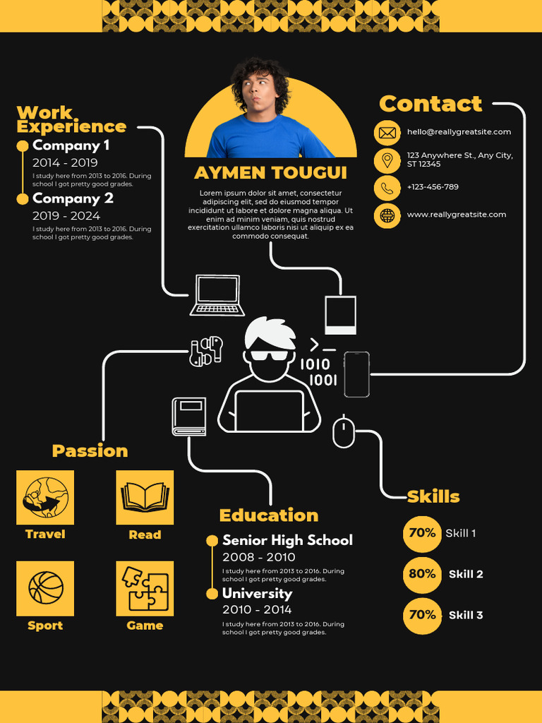 Black Yellow Creative Programmer Resume Document (A4) | PDF