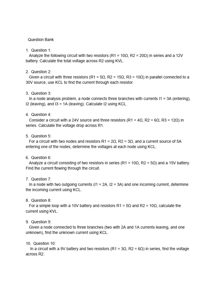 Electrical Circuit Analysis Questions | PDF | Electrical Network ...
