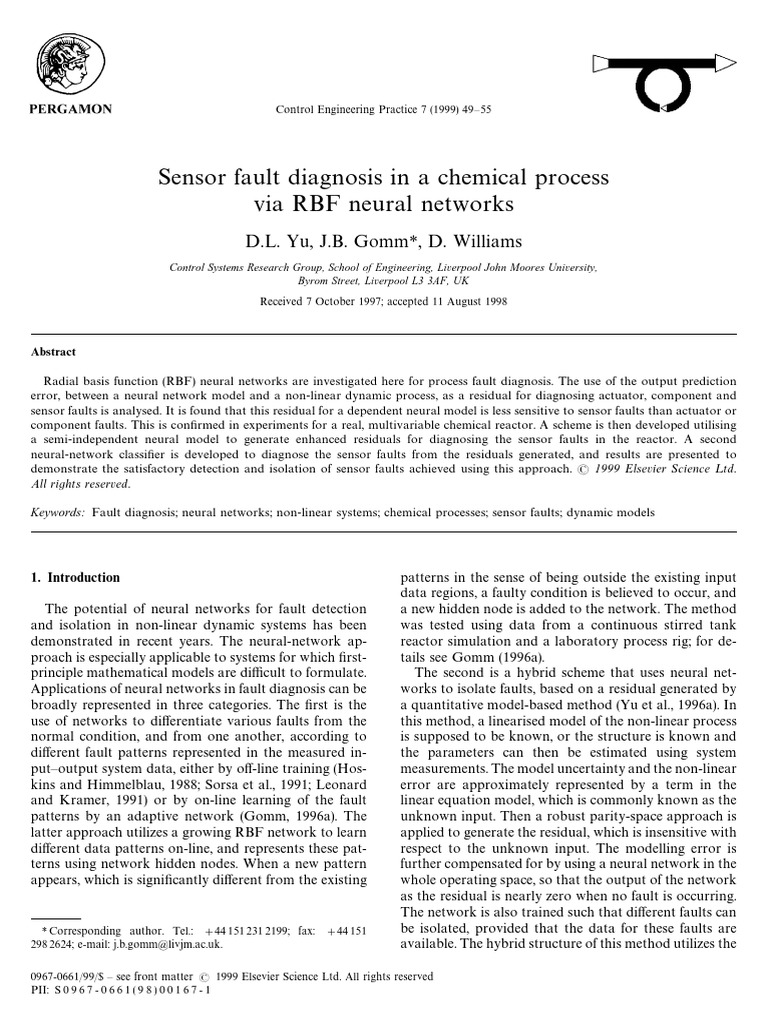 Yu 1999 | PDF | Artificial Neural Network | Sensor