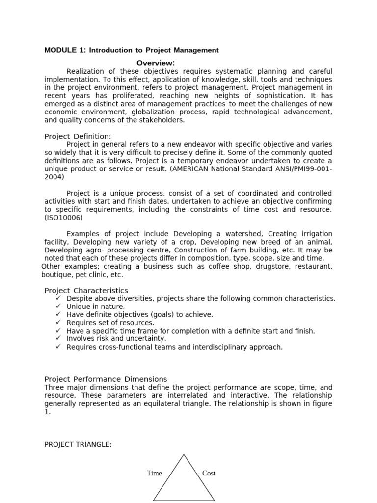 MODULE 1 - INTRODUCTION | PDF | Project Management | Cost Accounting