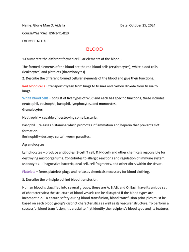 Blood Cellular Elements and Transfusion Guide | PDF