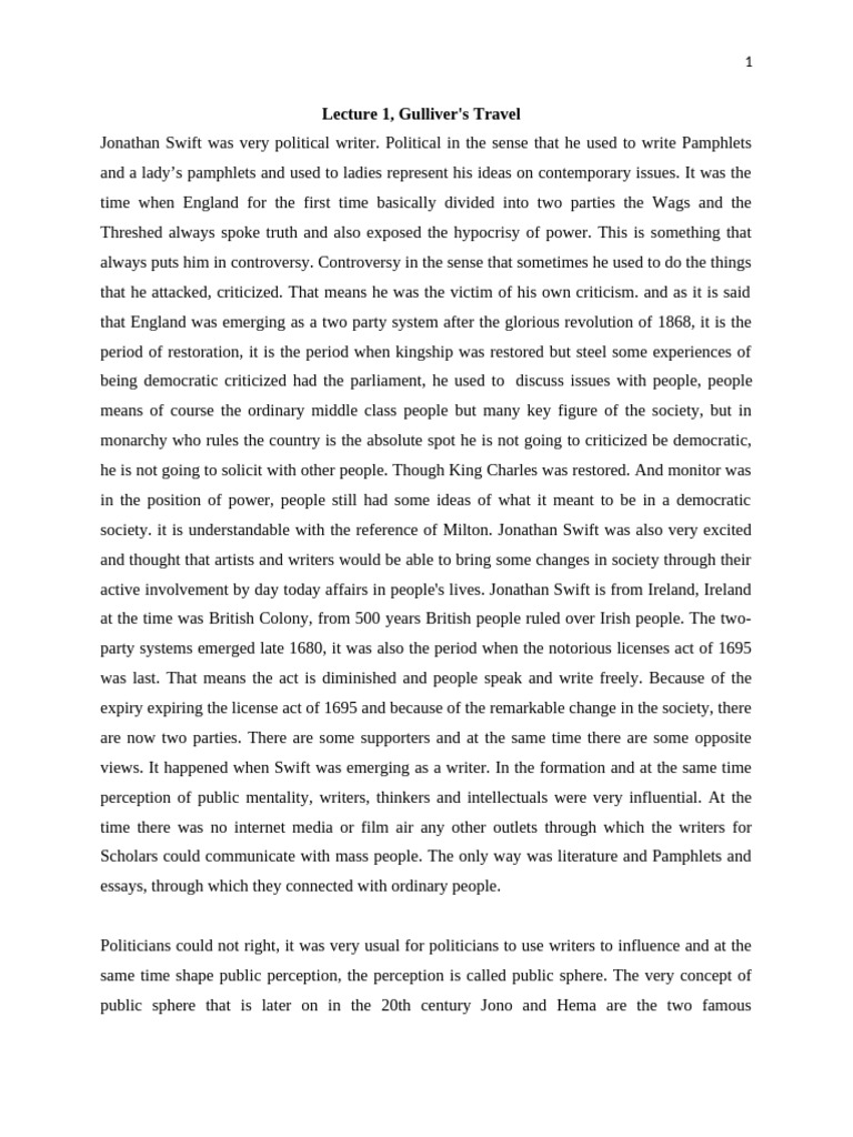 Lecture 1, Gulliver's Travel | PDF | Rationality | Robinson Crusoe