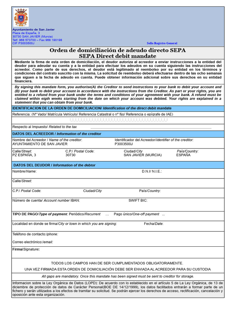 SEPA ORDEN DE DOMICILIACION Color | PDF
