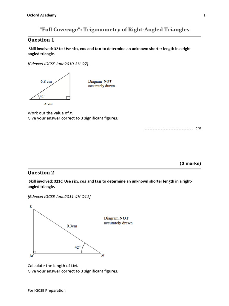 IGCSE Trigonometry Practice | PDF | Trigonometry | Triangle