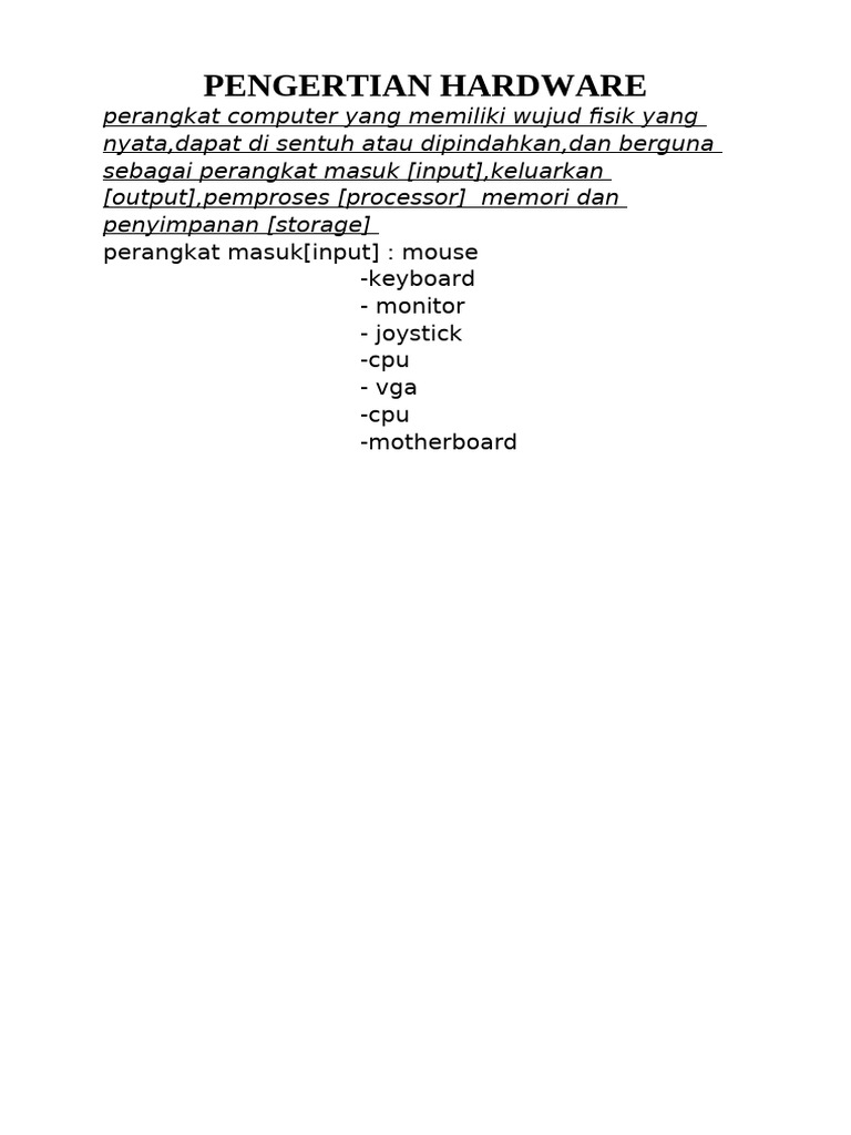 Pengertian Hardware Komputer | PDF