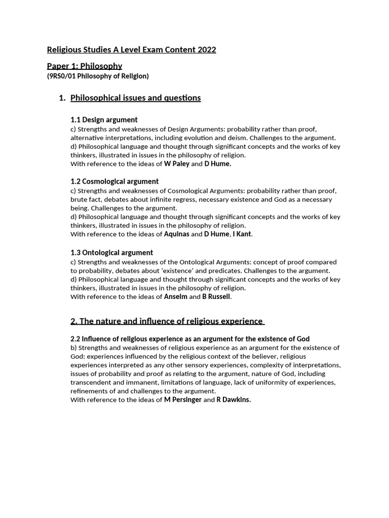 RS A Level | PDF | Social Science | Philosophy