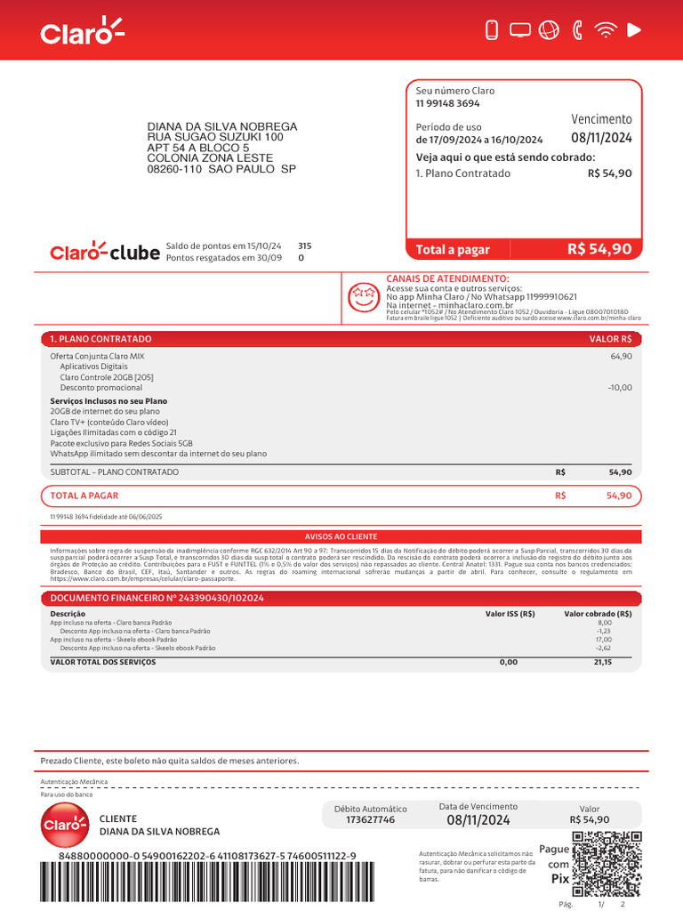 minha-claro-fatura | PDF | Bancos