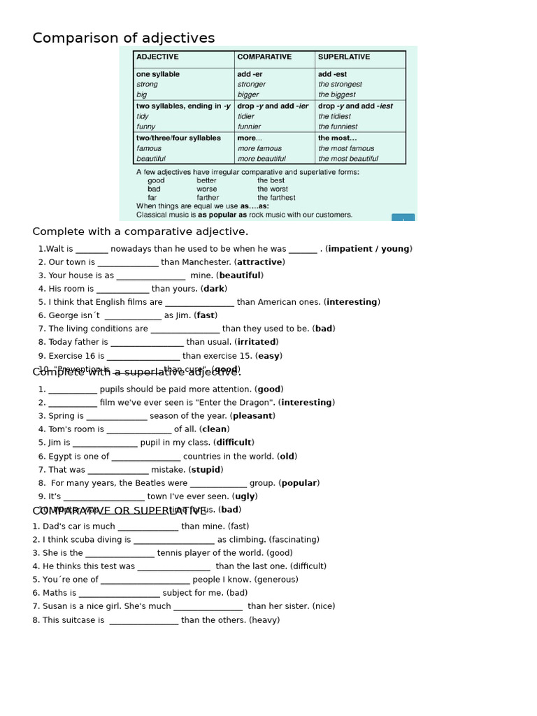 Comparison of Adjectives B1 | PDF