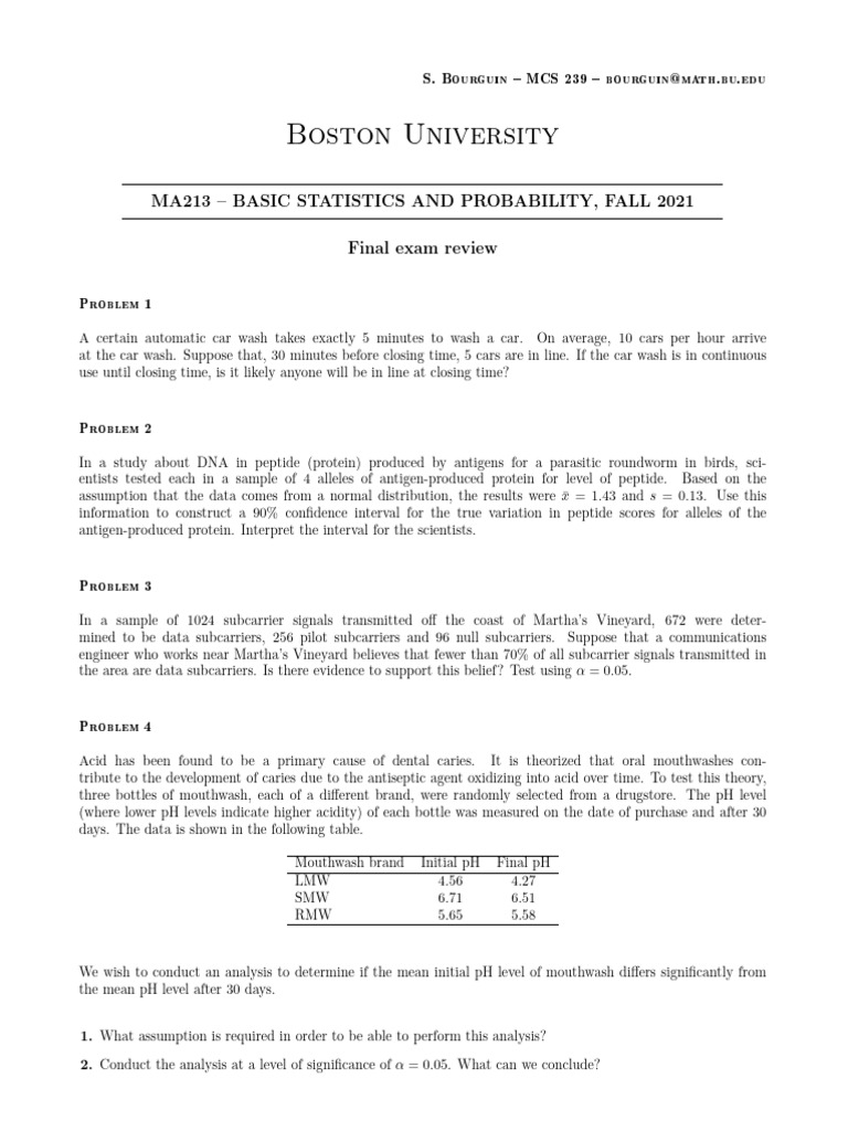 Statistics Exam Review Guide | PDF | Sampling (Statistics) | Statistics