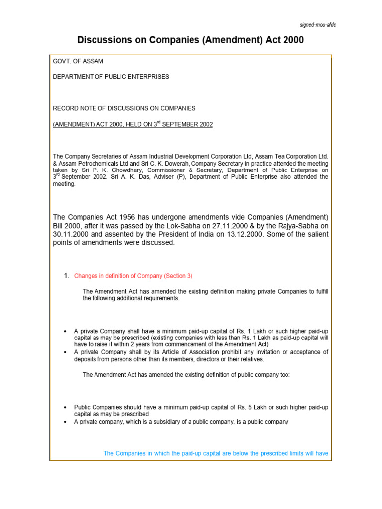 Assam Companies Act 2000 Amendments | PDF | Audit | Audit Committee