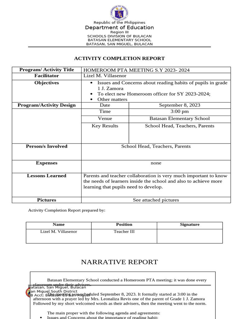 Acr Homeroom Pta Meeting | PDF | Teachers | Pedagogy