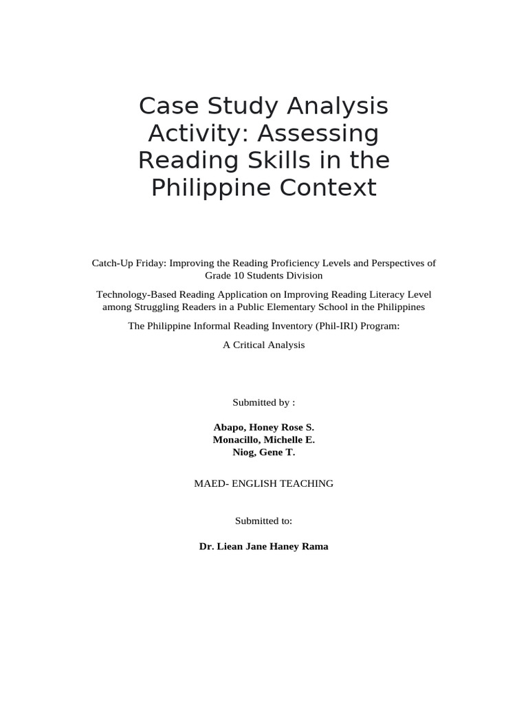 Case Study Analysis Activity With Conclusion | PDF | Reading ...
