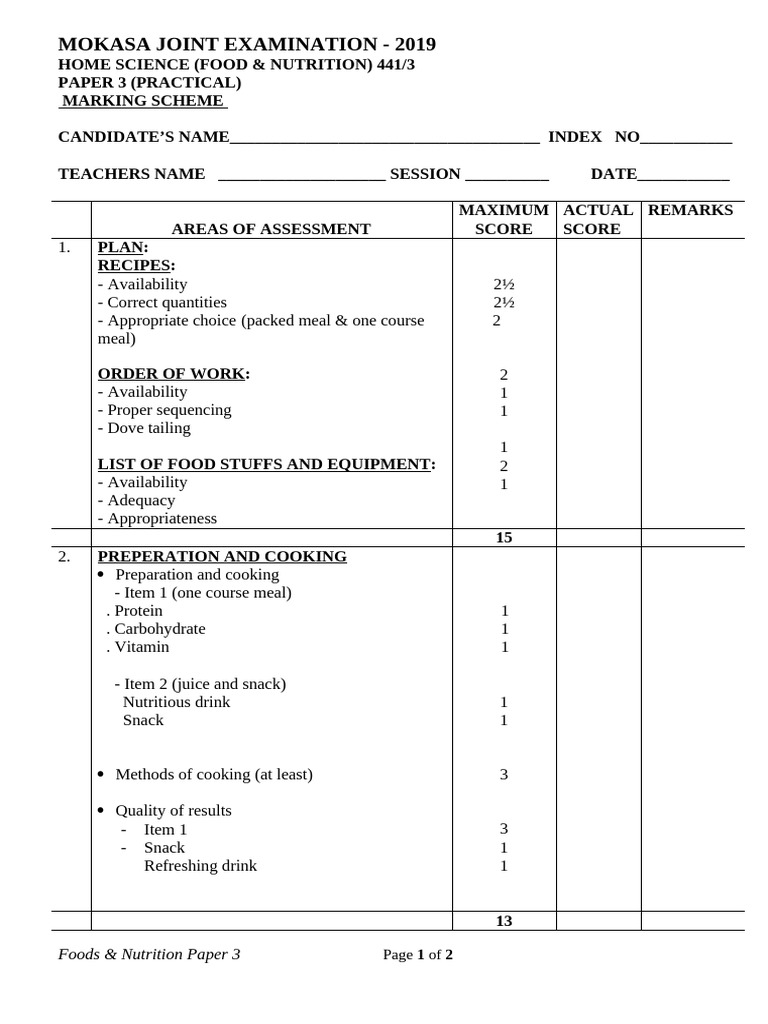 Mokasa Homescience Pp3 2019 Ms-1 | PDF | Cooking | Foods