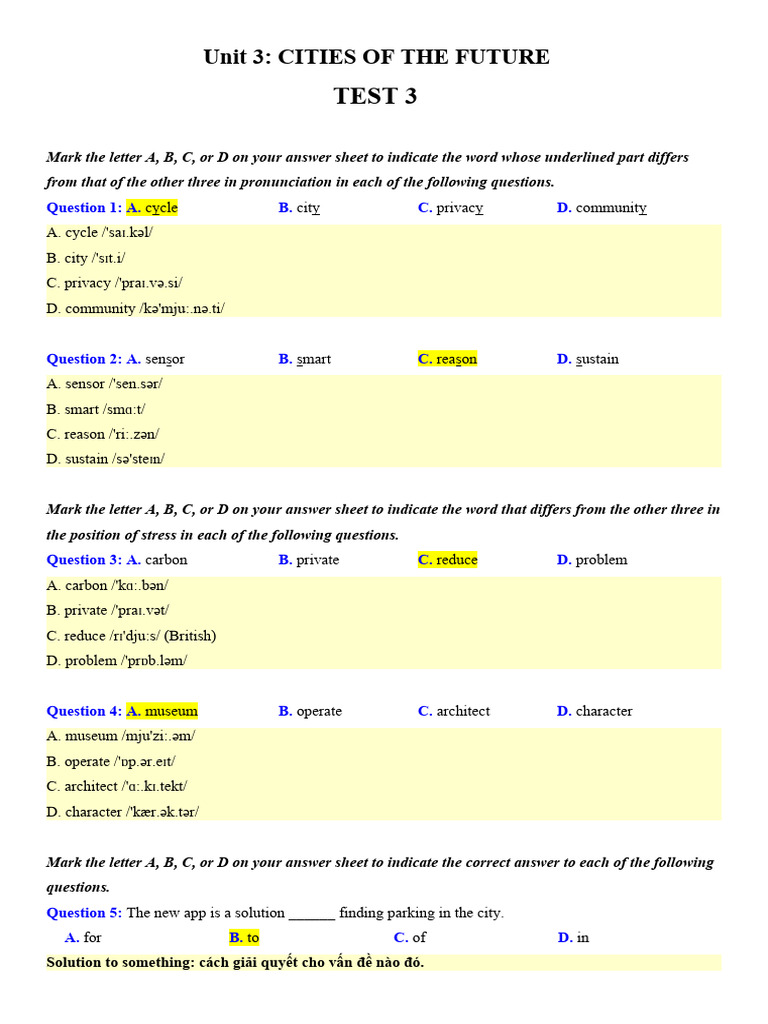 Unit 3: Cities of the Future Test 3 | PDF | Traffic | Transport