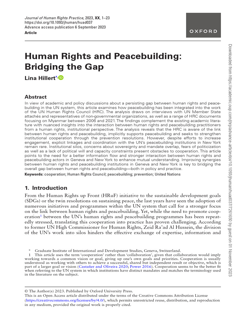 HILLERT 2023 Human Rights and Peacebuilding - Bridging The Gap | PDF ...