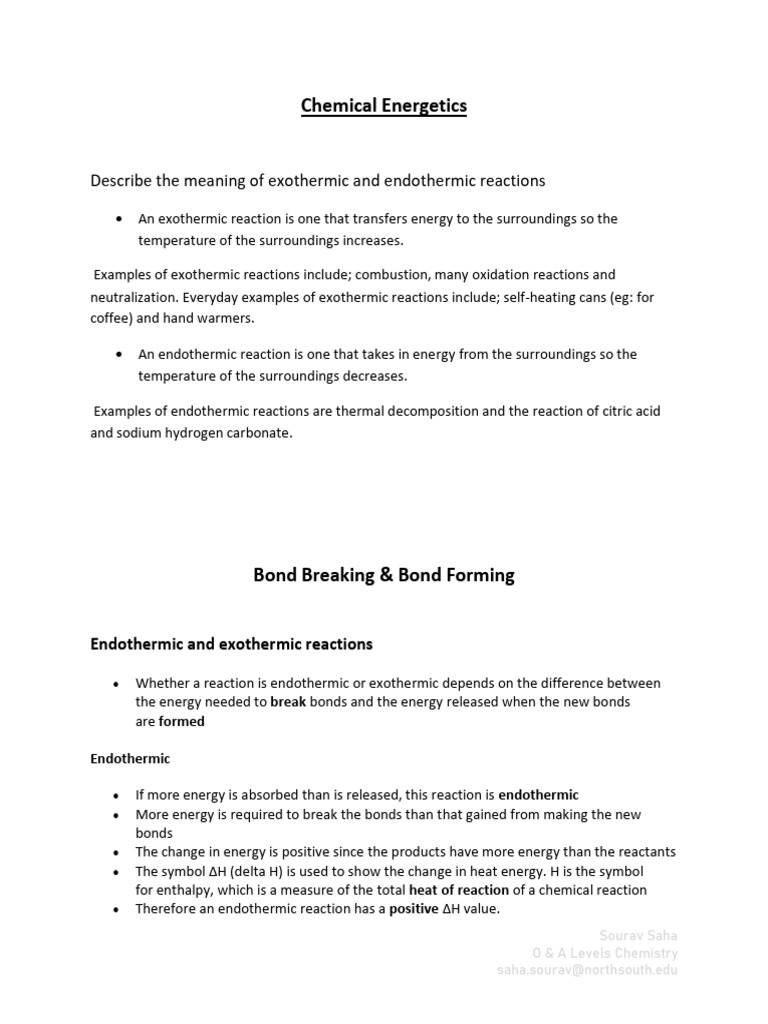 Chemical Energetics Notes CIE OL | PDF | Chemical Reactions | Chemistry