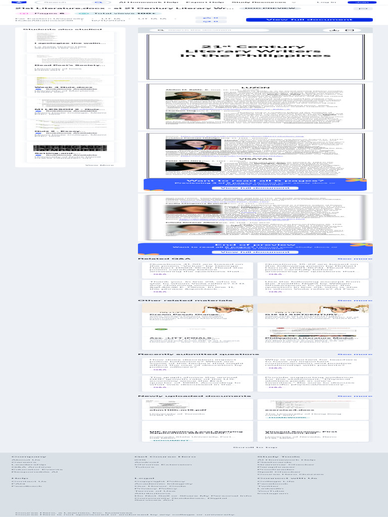 21st Literature - Docx - ST 21 Century Literary Writers in The ...