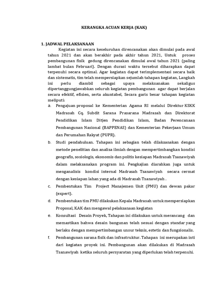 Kerangka Acuan Kerja (Kak) - 3 | PDF