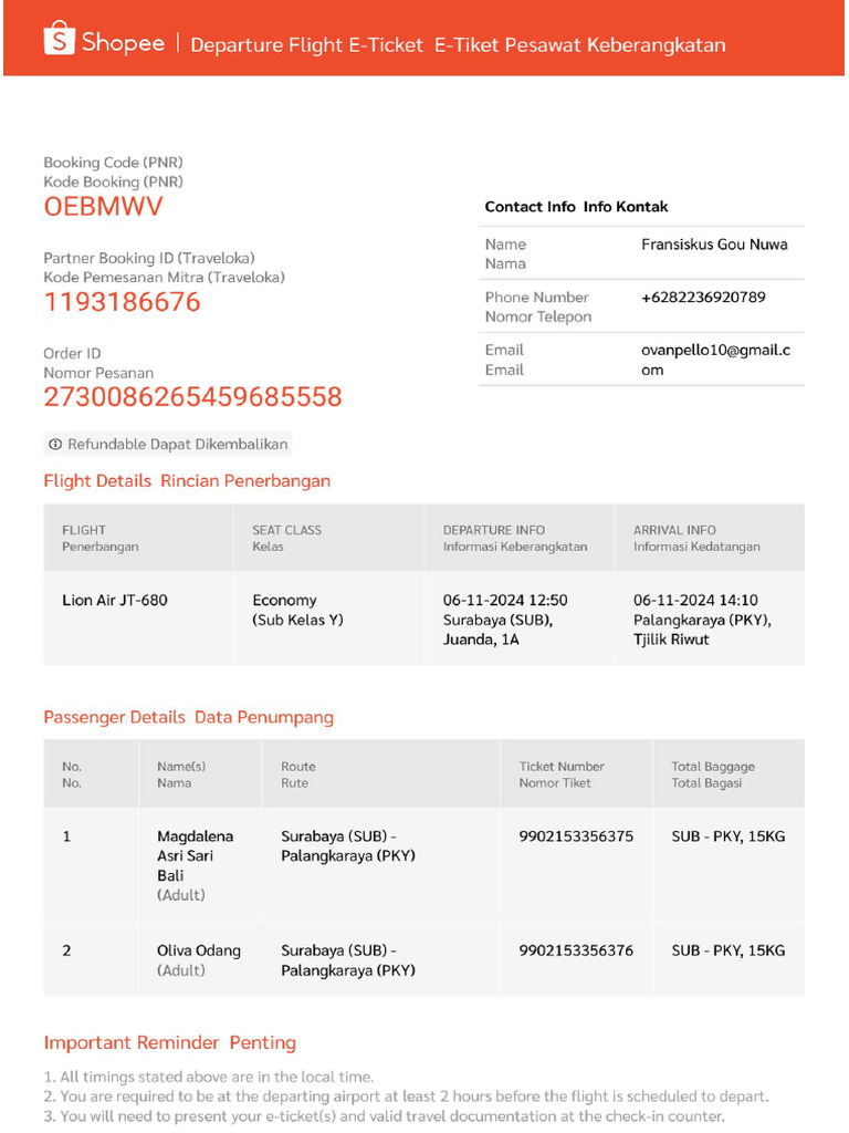 E-Tiket Pesawat Keberangkatan | PDF